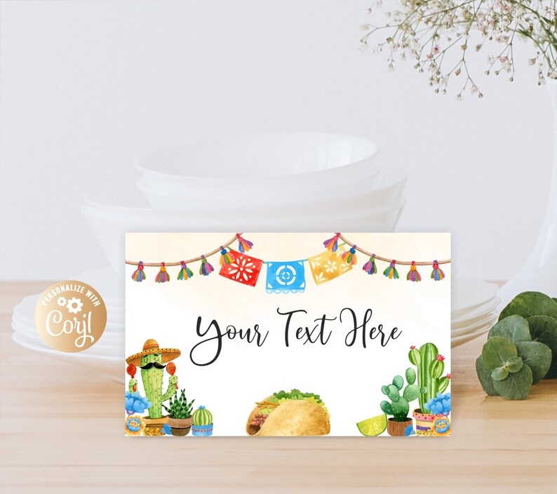 Fiesta Print Food Labels Watercolor, Editable Mexican Blue Food Signs ...