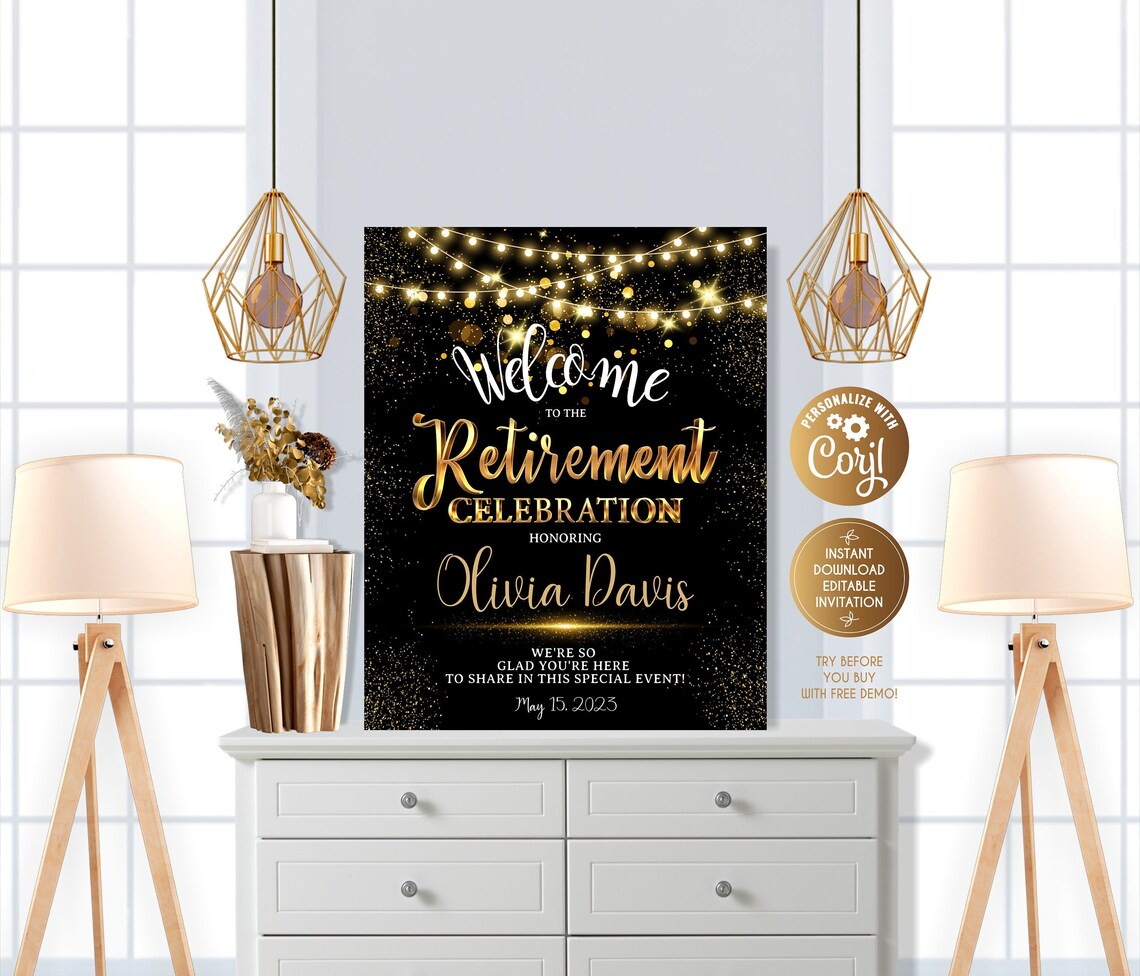Retirement Celebration Welcome Sign Gold Retirement Sign - Etsy