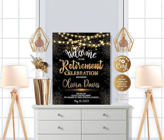 Retirement Celebration Welcome Sign Gold Retirement Sign - Etsy