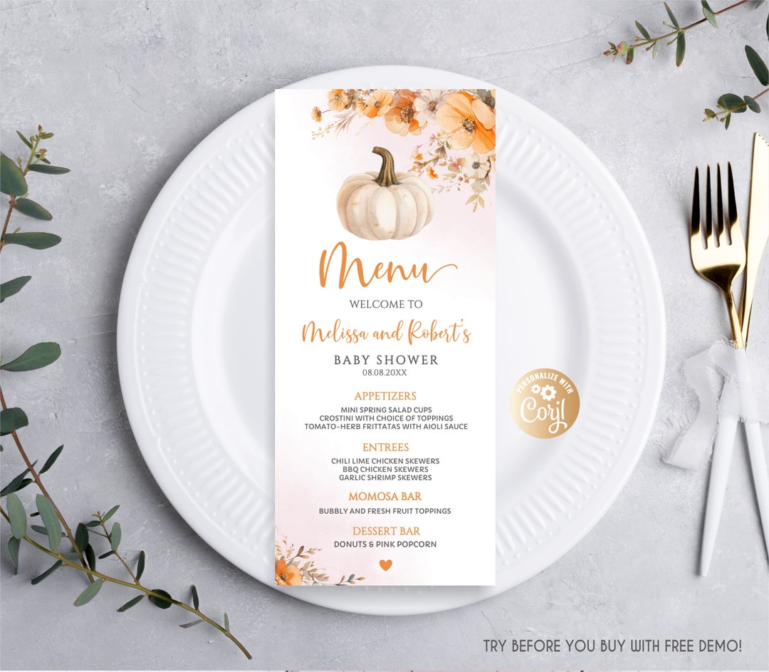 Editable Pumpkin Boho Dinner Menu Card, Menu Fall Pumpkin Reception ...