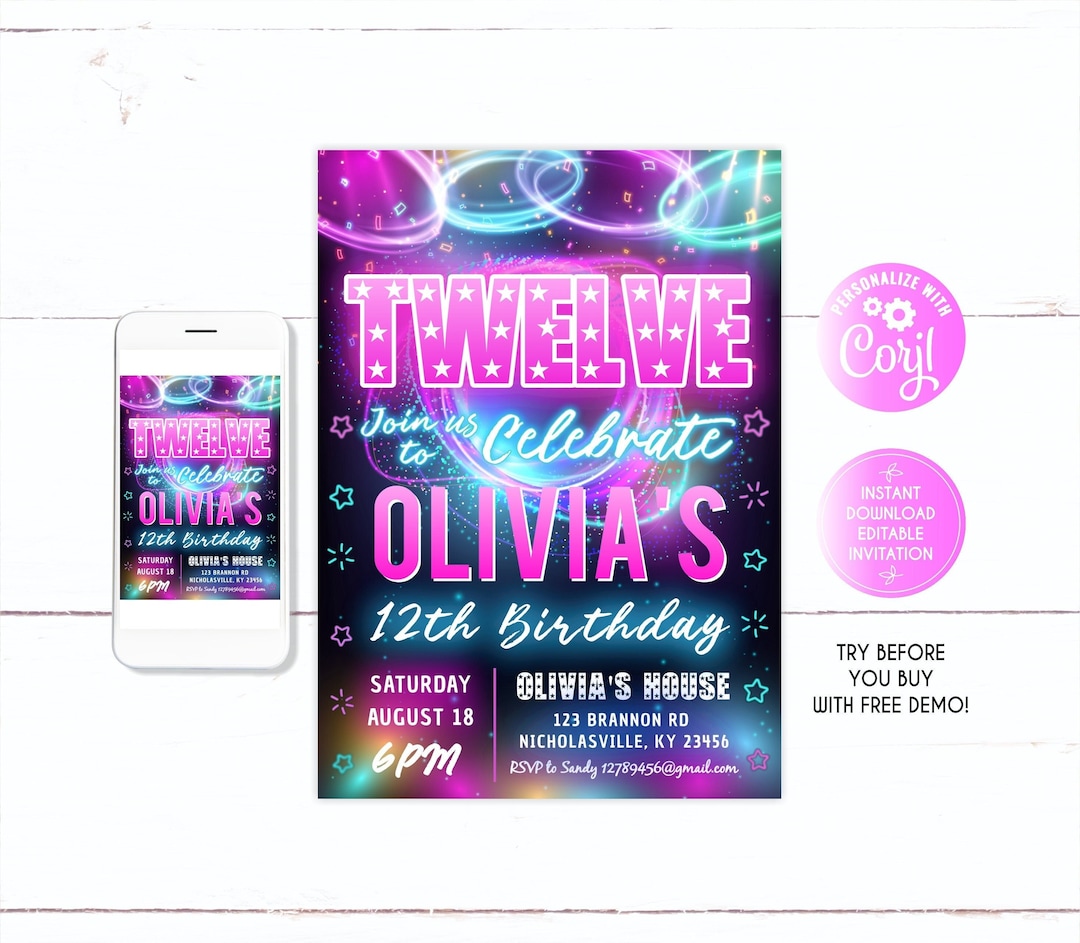12th Birthday Invitation, 12th Birthday, 12 Years Old, Girl Party ...