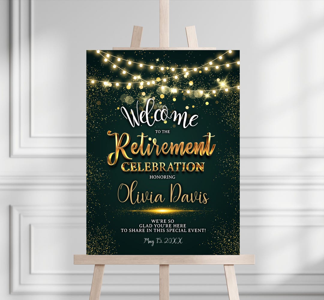 Emerald Green Retirement Celebration Welcome Sign, Gold Emerald Green ...