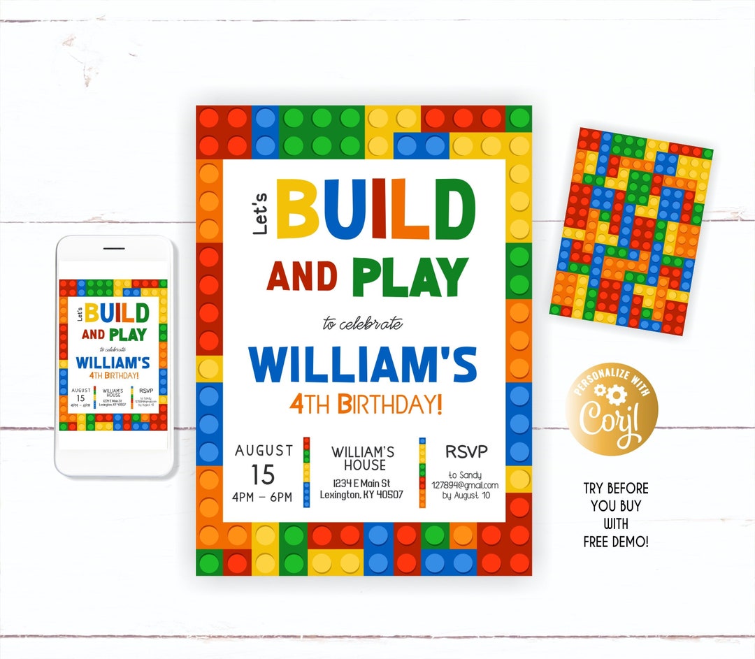 Editable Building Blocks Invitation, Blocks Birthday Invites, Building ...