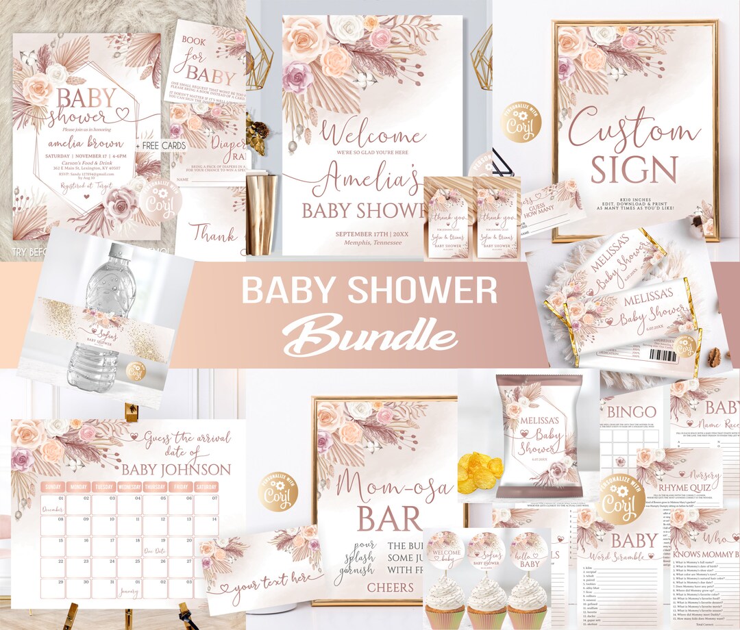 Editable Boho Baby Shower Bundle Set, Baby Shower Bundle Boho Set, Boho ...