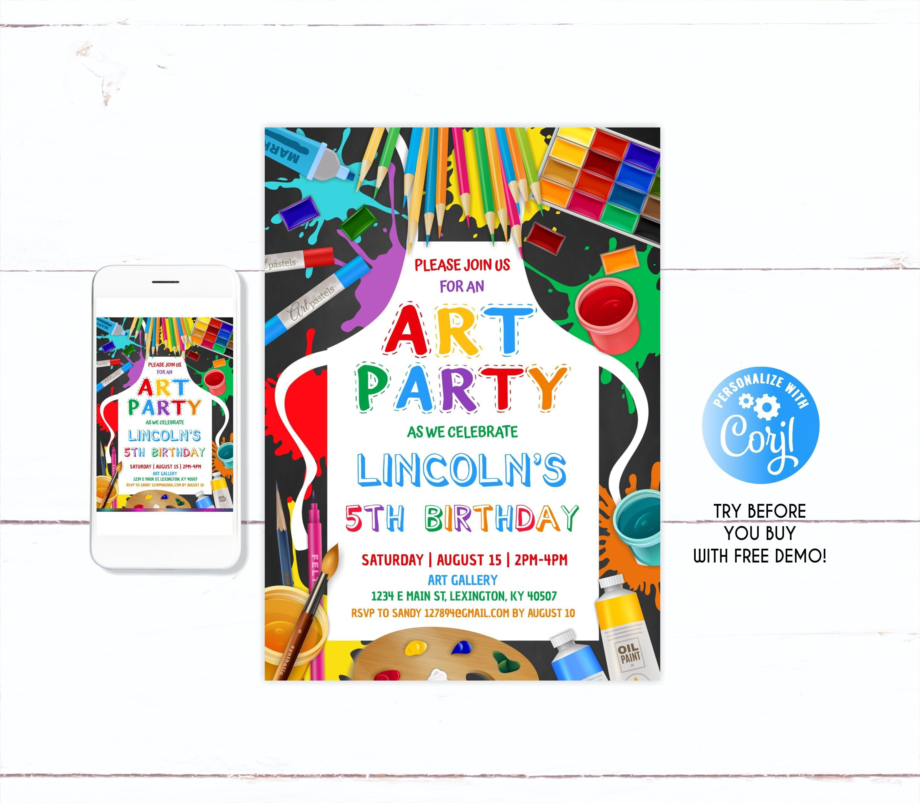 Art Invitation, Art Party Invitation, Art Party, Art Birthday Party ...