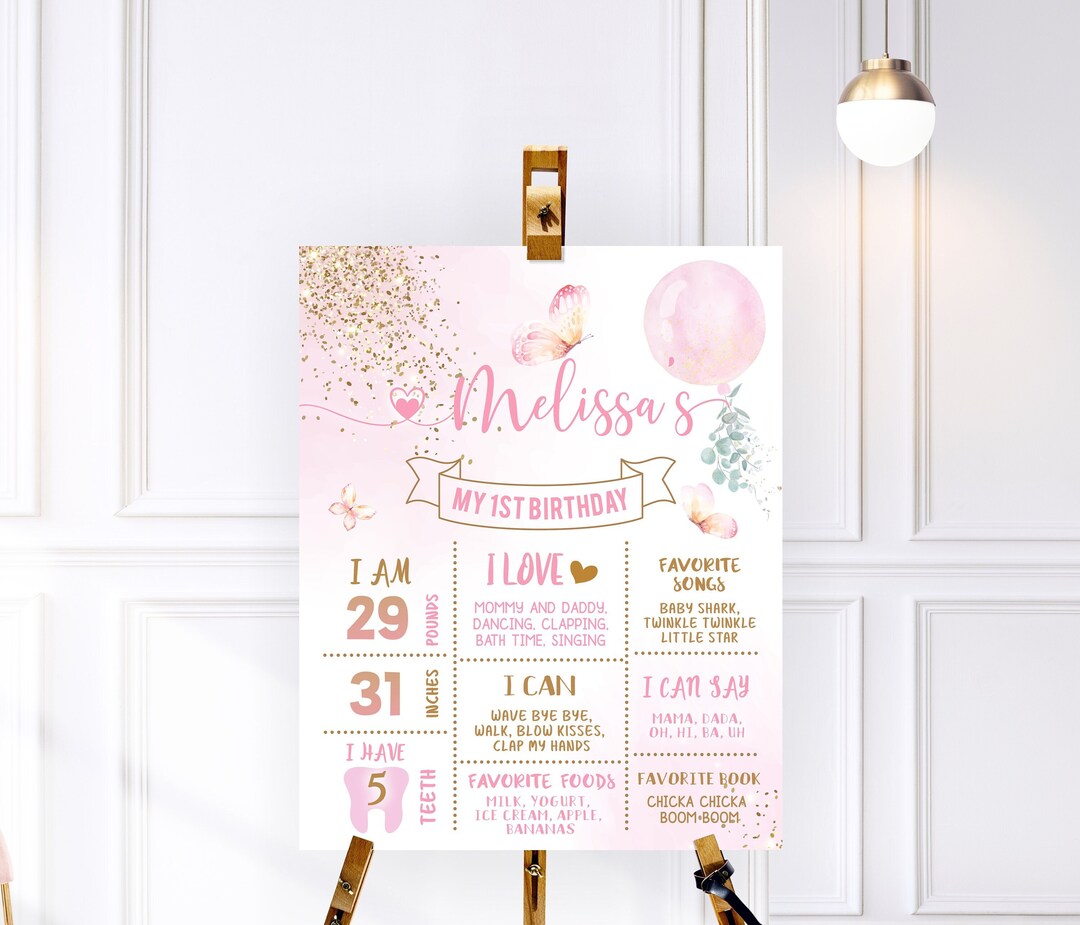 Editable Girl Pink Balloon Hot Air Balloon Milestone Birthday Poster ...