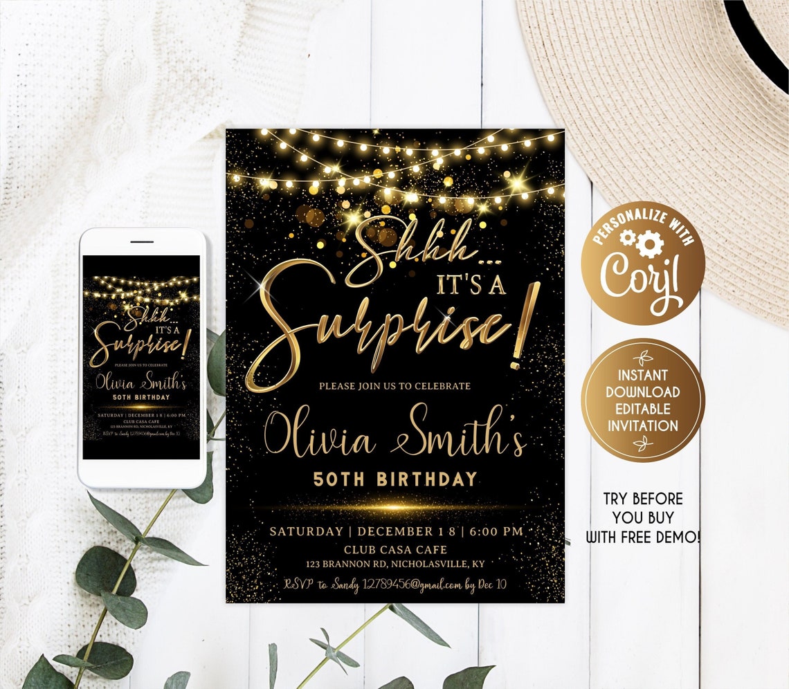 Shhh... It's a Surprise Birthday Invitation , Surprise Birthday ...