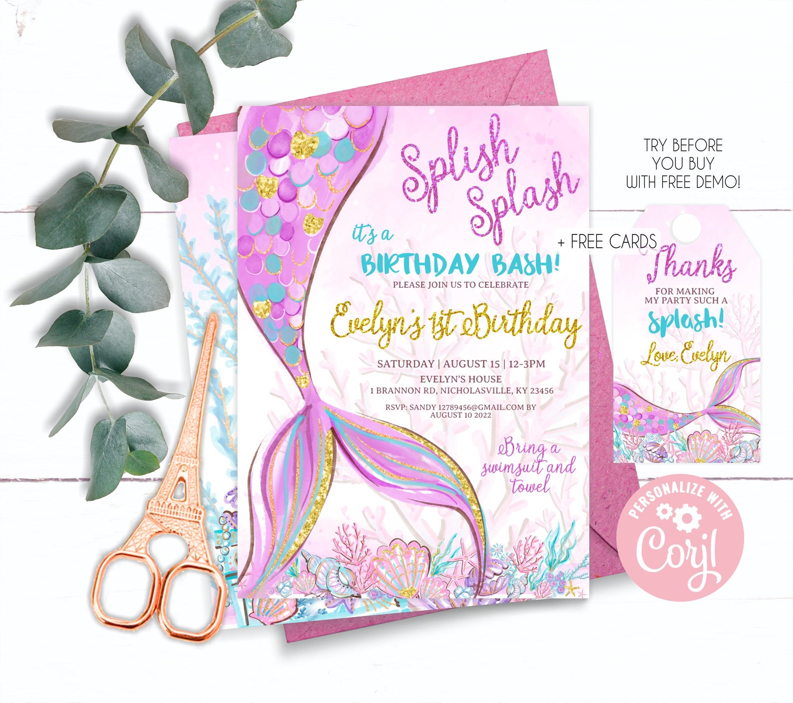 Editable Mermaid Invitation Mermaid Birthday Invitation 1st - Etsy