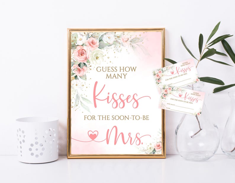 Girl Blush Pink Rose Guess How Many Kisses for the Soon to Be Mrs, Pink ...