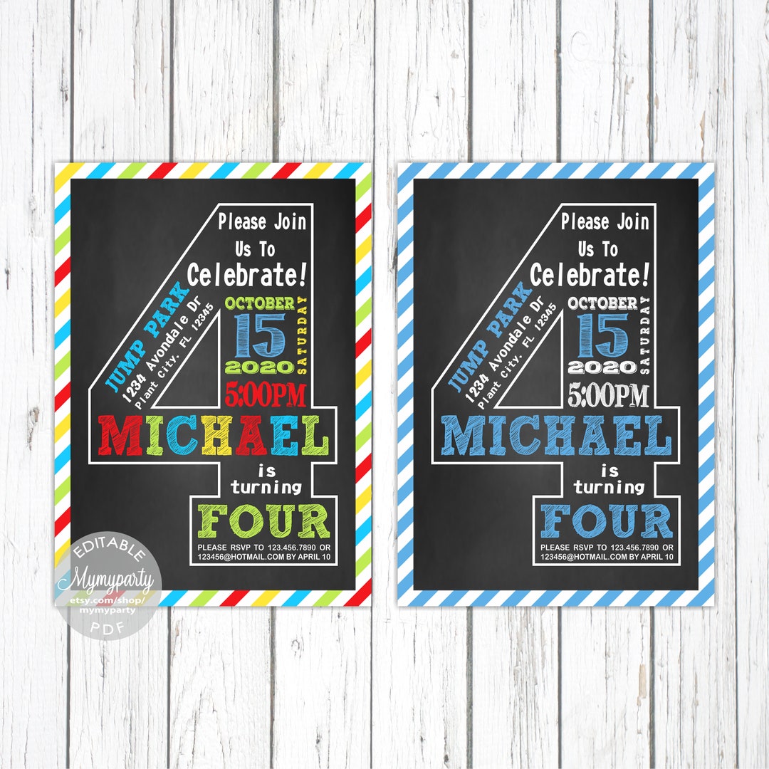 4th Birthday Invitation Boy, Fourth BIRTHDAY INVITATION, 4th Birthday ...