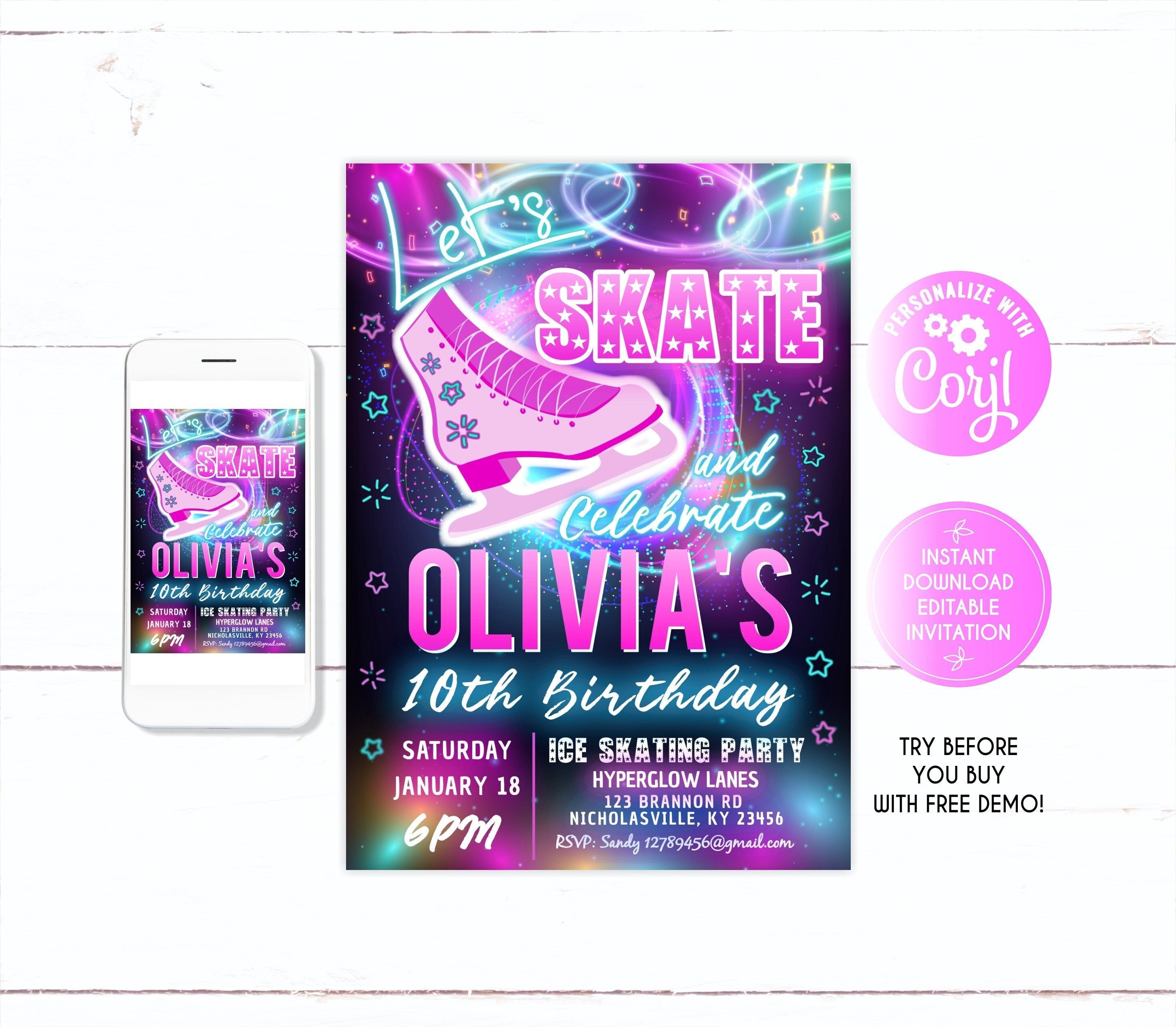 Ice Skating Birthday Invitation, Ice Skating Birthday, Ice Skating ...