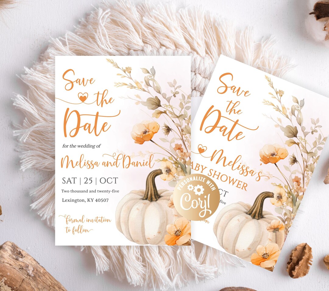 Editable Pumpkin Save the Date Invitation, Fall Pumpkin Wedding Save ...