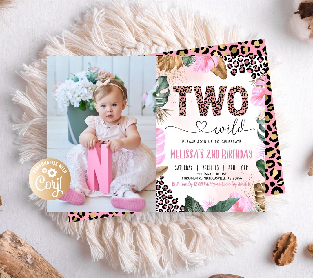 EDITABLE Two Wild Birthday Invitation for Girl With Photo, Leopard Gold ...