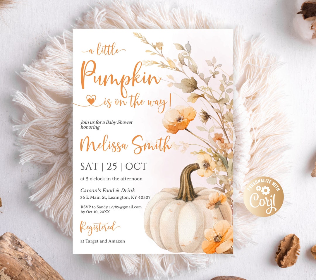Editable Pumpkin Baby Shower Invitation, Little Pumpkin Baby Shower ...