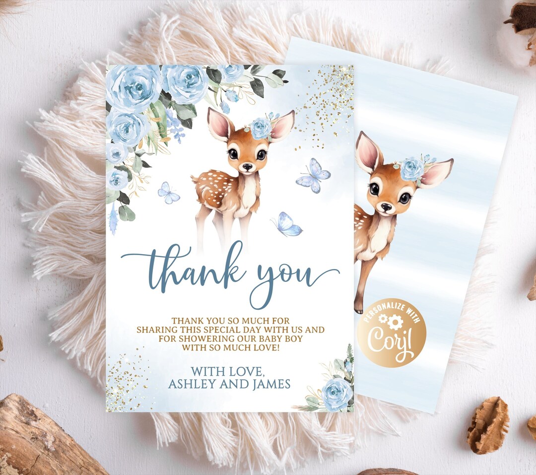 Editable Deer Boy Thank You Card, Oh Deer Baby Shower Thank You Card ...