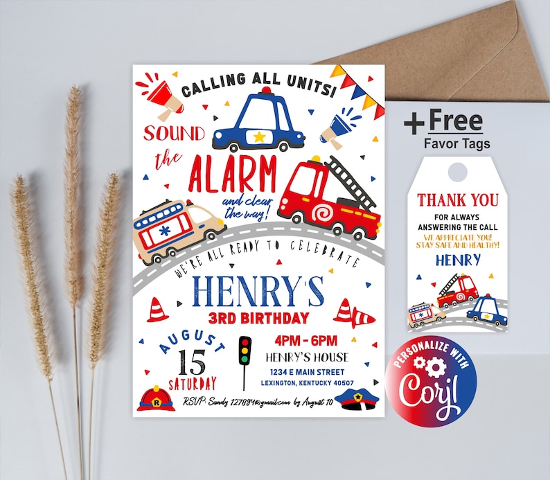 First Responders Birthday Invitation Calling All Units First - Etsy