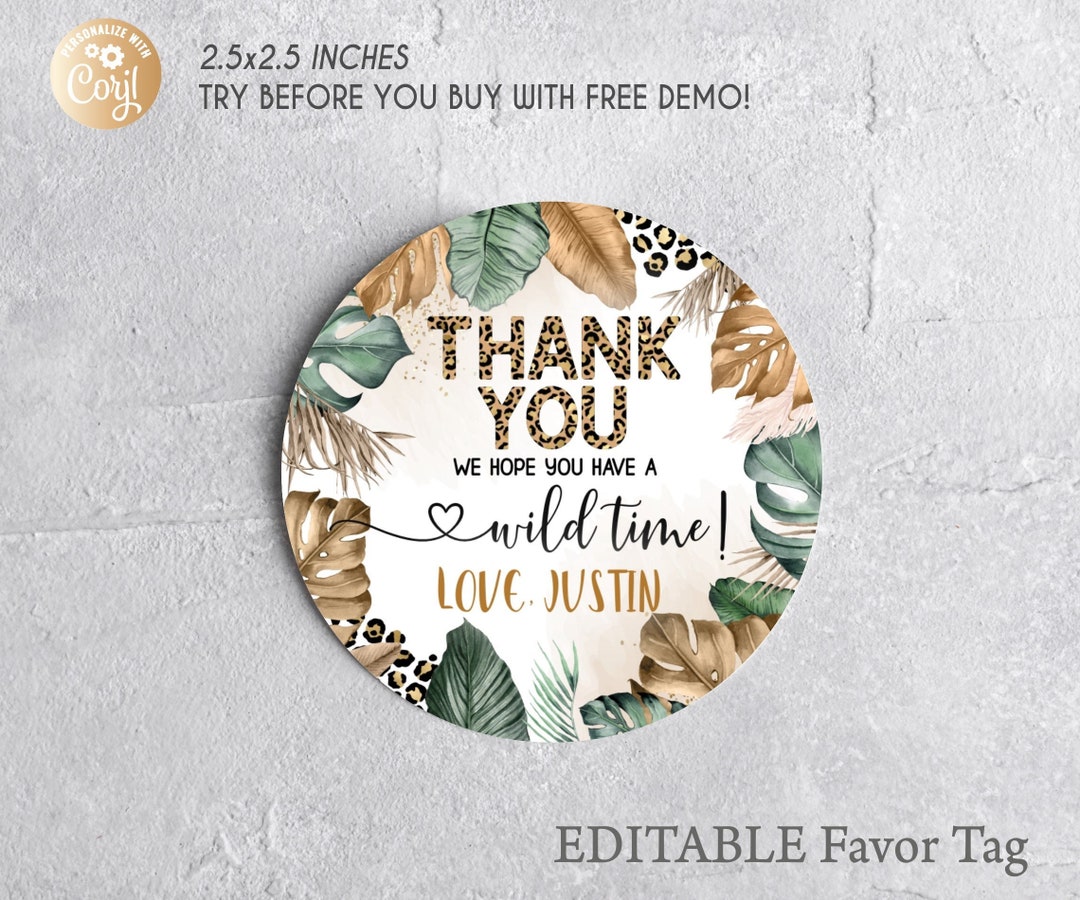 Editable Leopard Jungle Safari Boy Birthday Favors Tags Circle ...