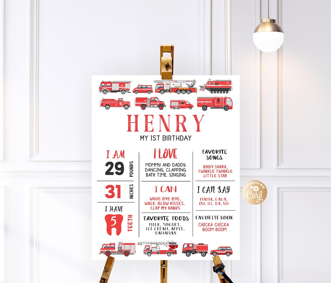 Editable Boy Firetruck Milestone Birthday Poster Sign, Fireman Birthday ...