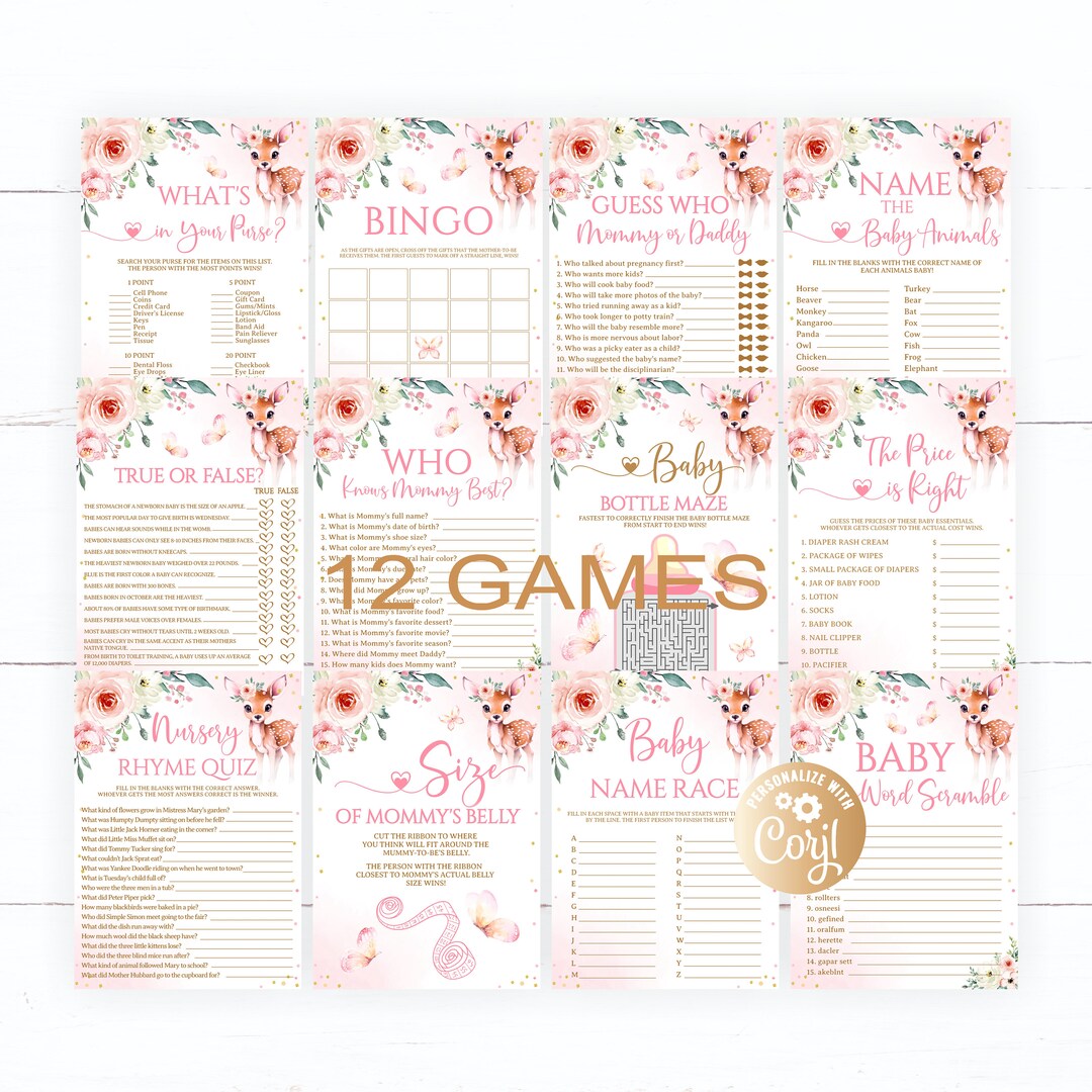 Oh Deer Girl Baby Shower Games Package, 10 Printable Deer Smoke Baby ...