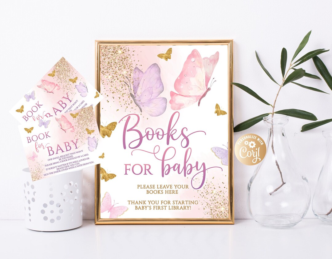 Butterfly Books for Baby Sign, Pink Butterfly Books for Baby Table Sign ...