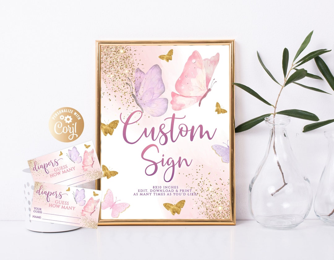 Butterfly Editable Custom Sign, Butterfly Birthday Decor, Butterfly ...