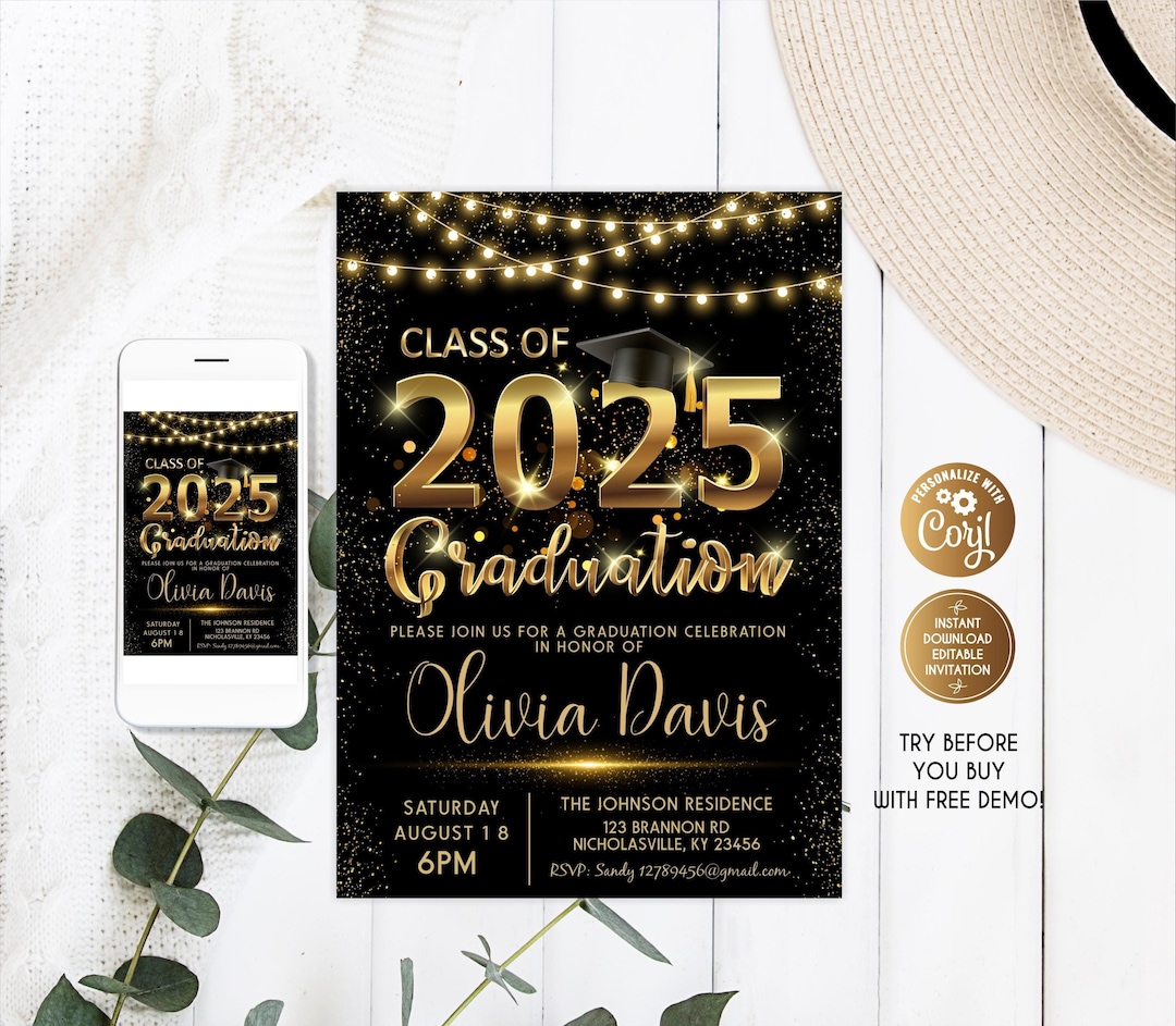 Graduation Invitation, Graduation 2025 Party Invitation, Chalkboard ...