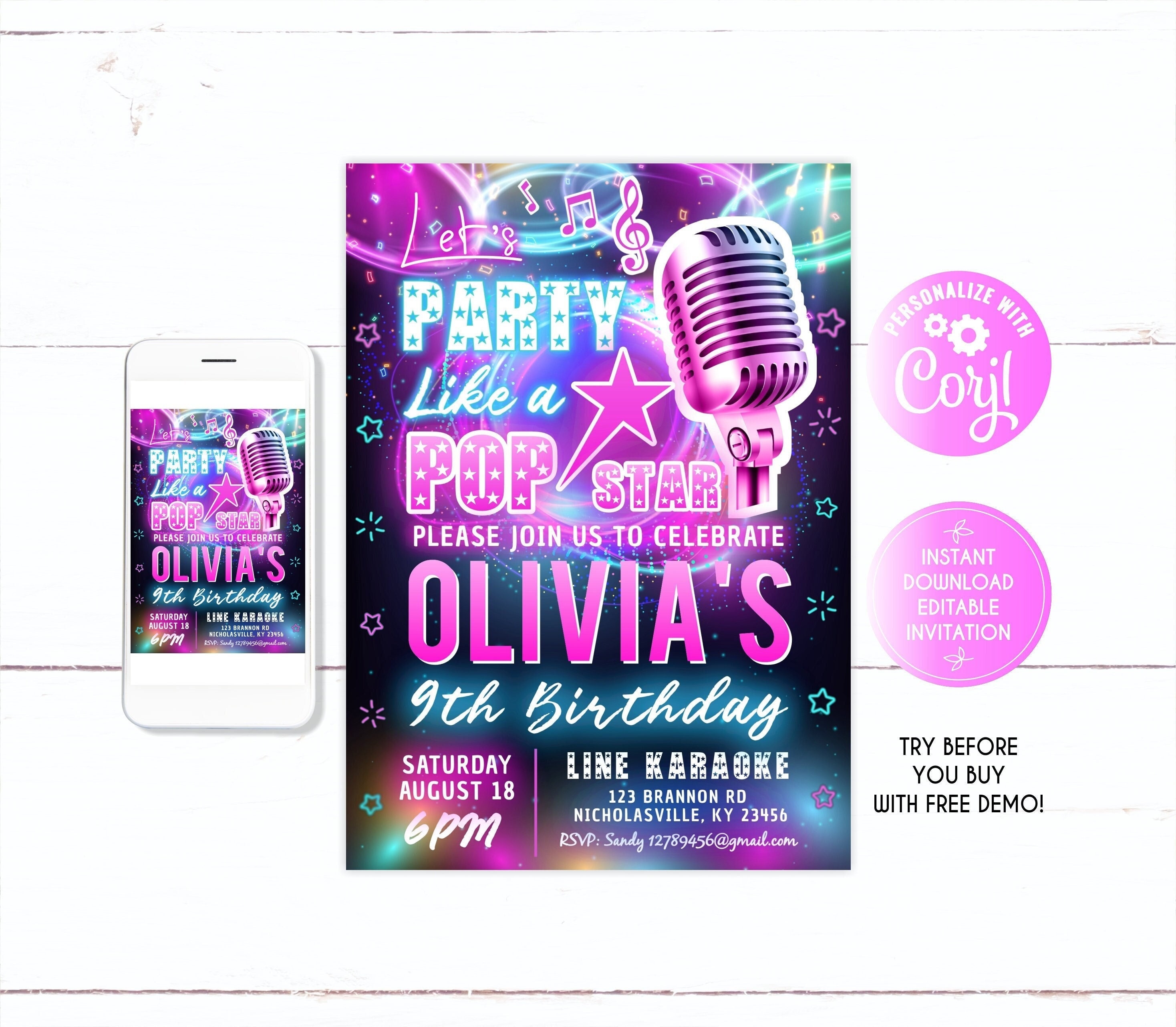 Pop Star Music Birthday Invitation Pop Star Rock Star - Etsy Australia