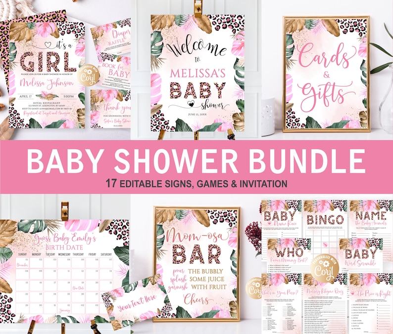 Editable Leopard Baby Shower Bundle Baby Shower Bundle - Etsy