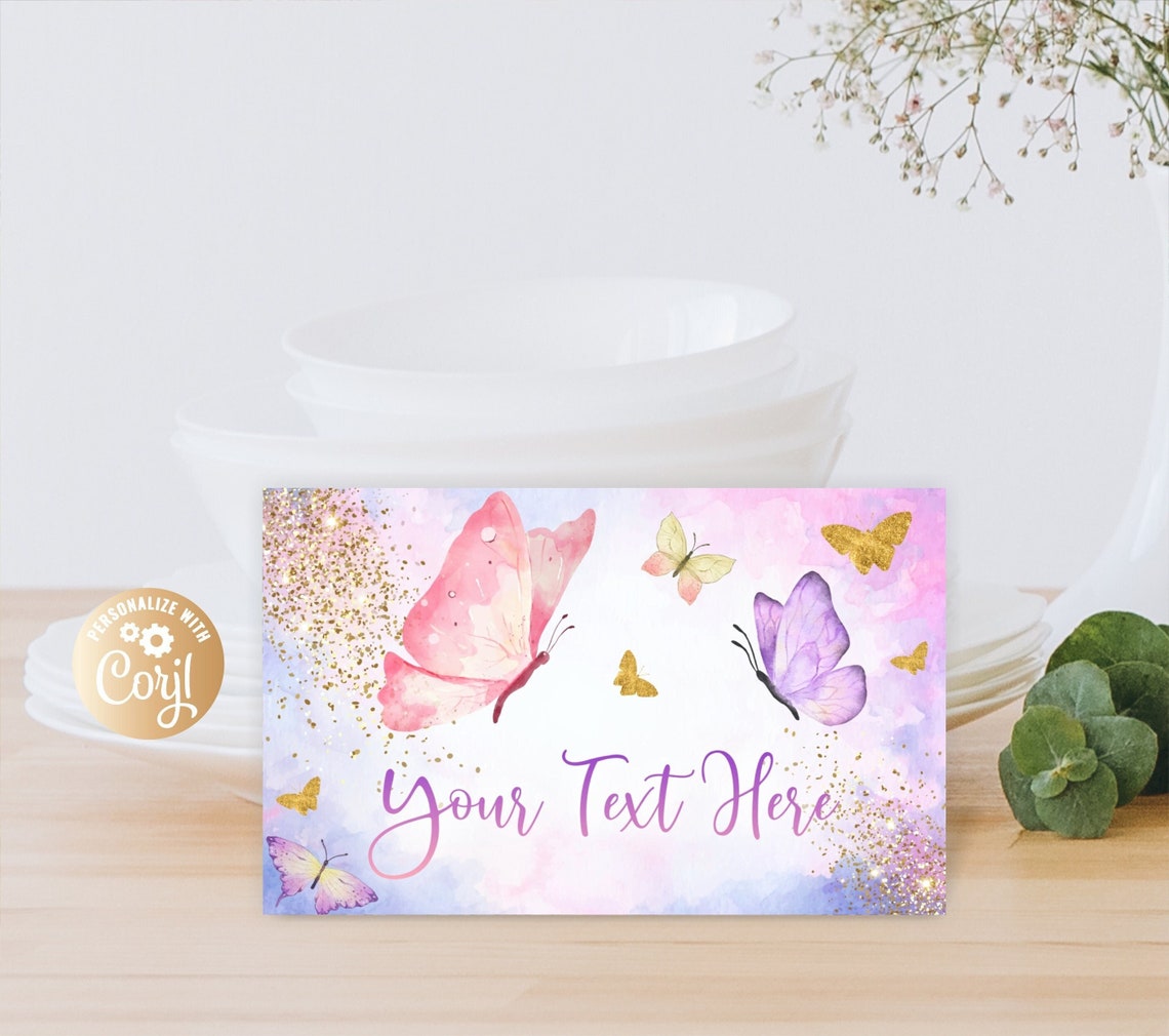 Butterfly Print Food Labels Girl Pink Watercolor Purple - Etsy