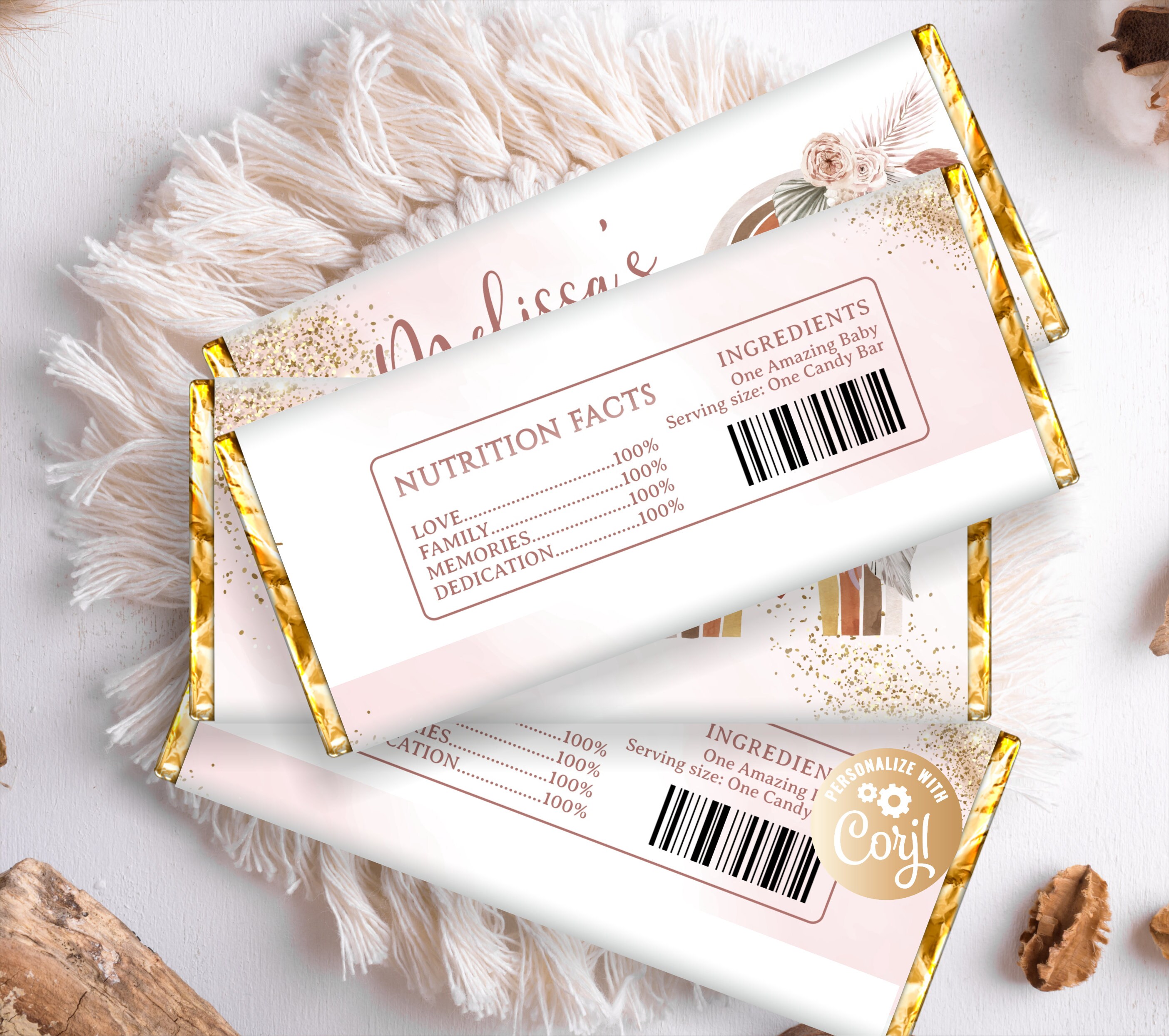 Editable Boho Rainbow Chocolate Bar Wrappers Baby Shower Printable ...