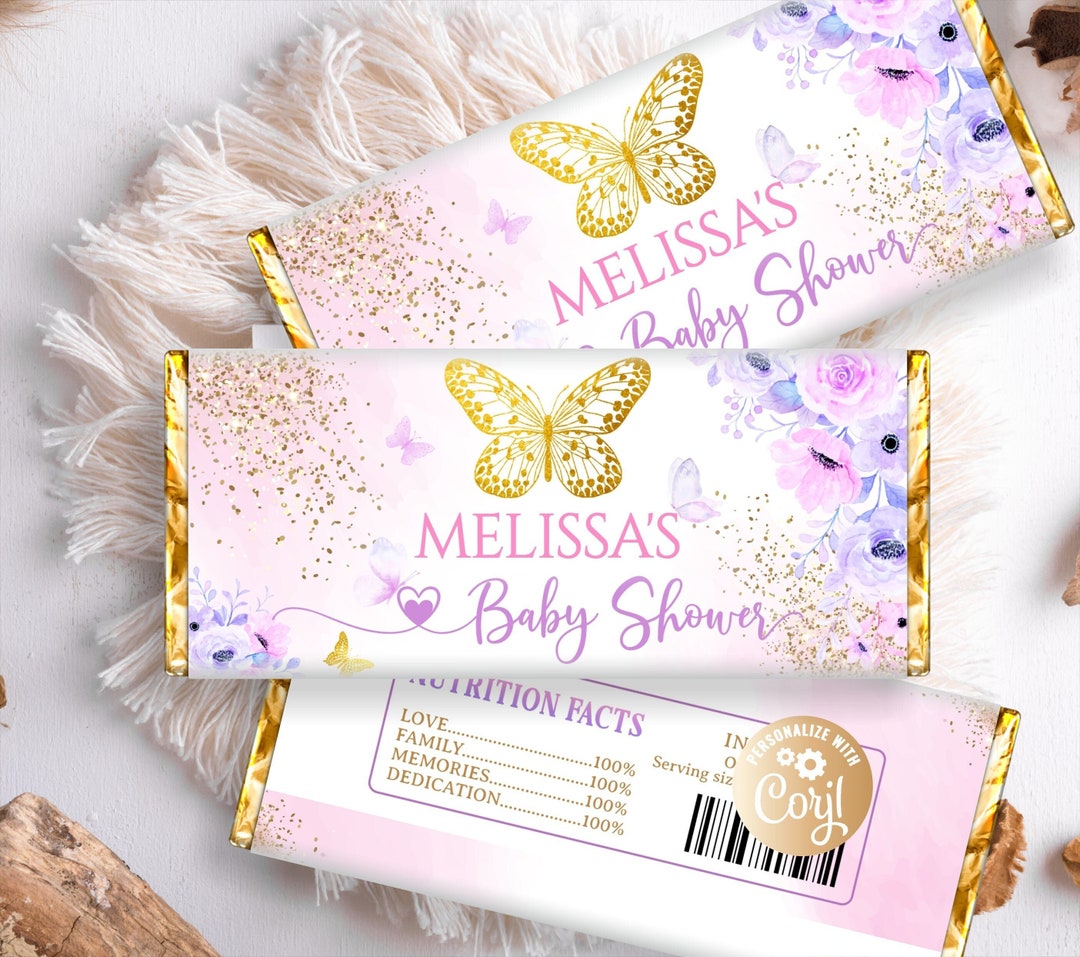 Editable Butterfly Chocolate Wrapper Purple Pink Rose Flowers ...