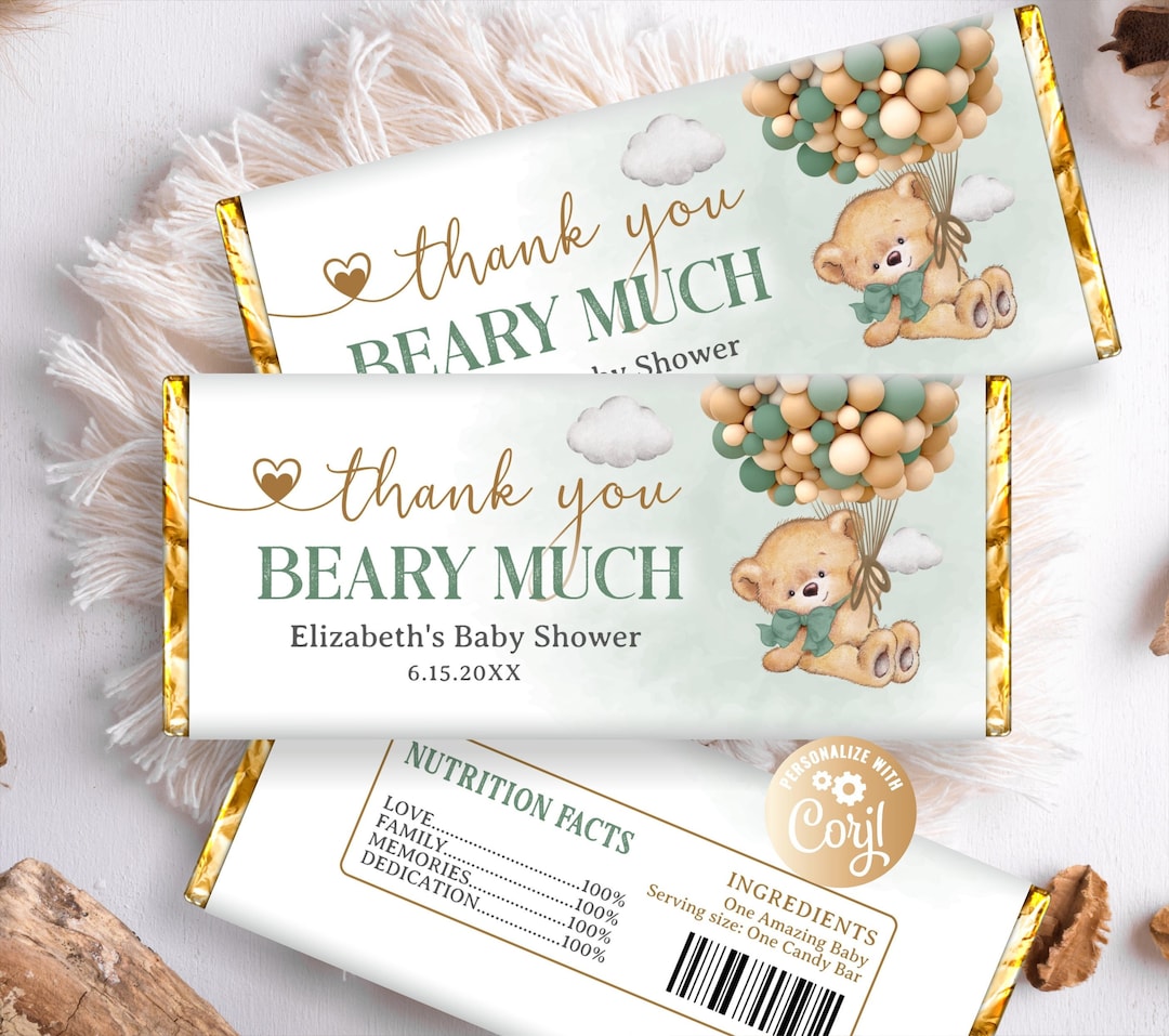 Editable Bear Green Chocolate Wrapper, Printable Bear With Balloons ...