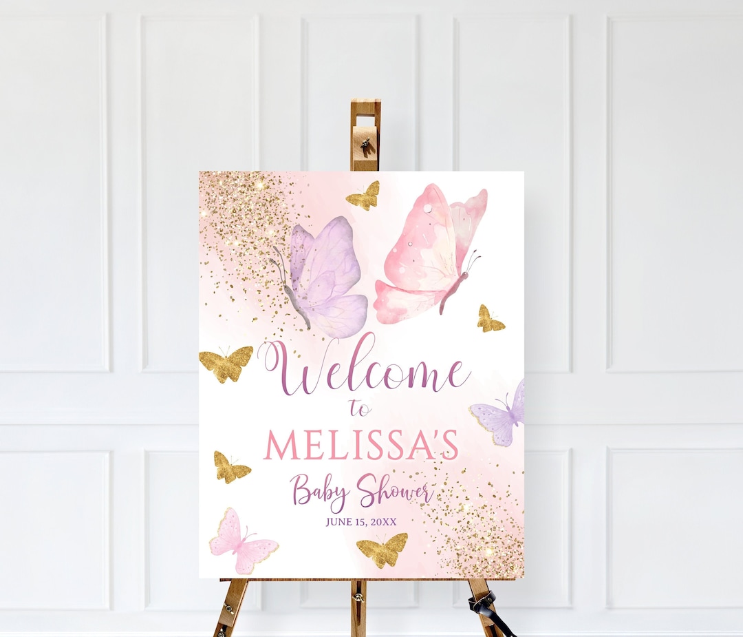 Butterfly Baby Shower Welcome Sign, Baby Shower Welcome Sign Butterfly ...