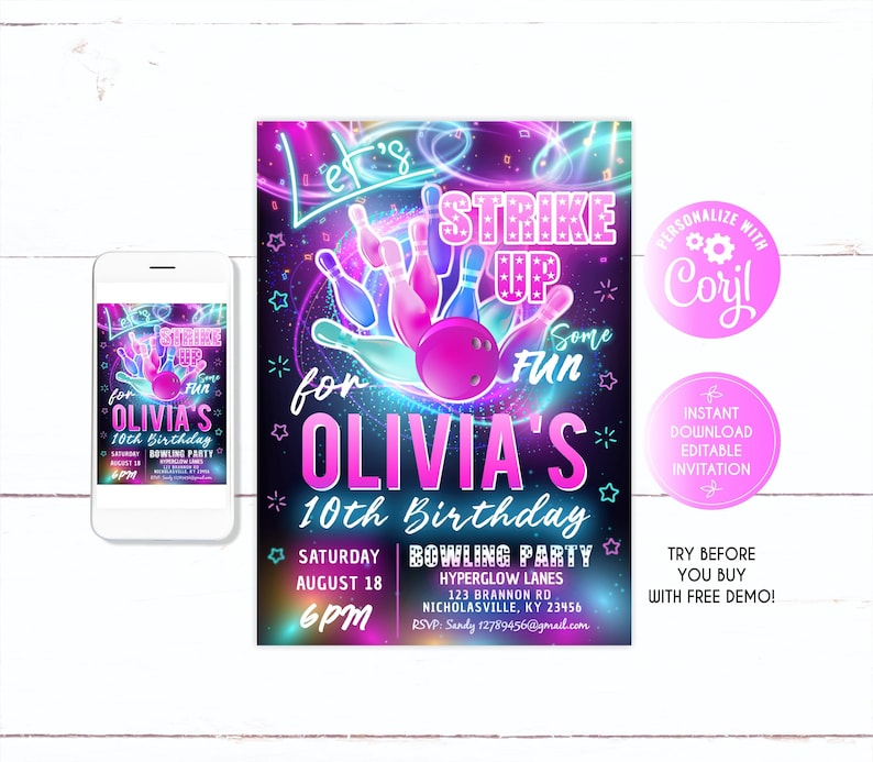 Bowling Birthday Invitation Let's Strike up Some Fun - Etsy
