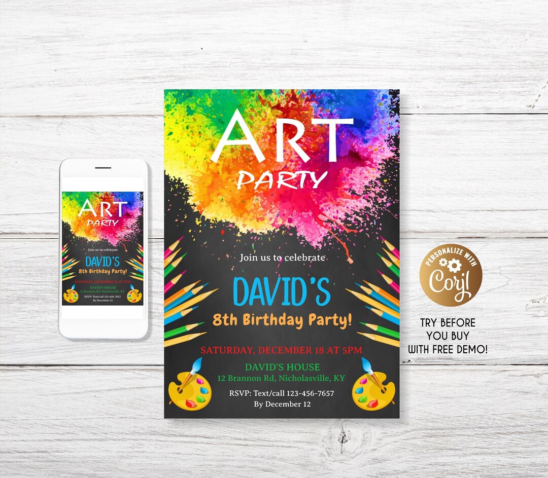 Art Invitation, Art Party Invitation, Art Party, Art Birthday Party ...