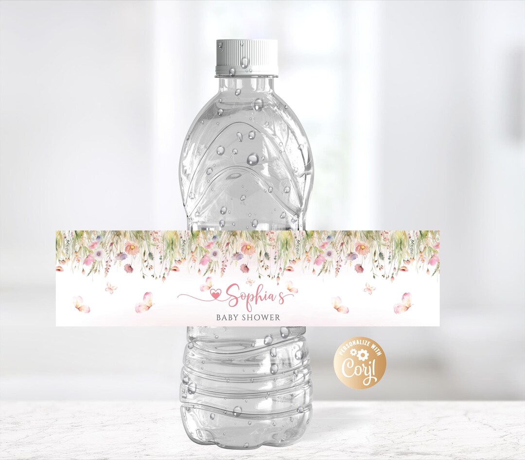 Editable Wildflower Bottle Label Baby Shower, Baby in Bloom Water ...