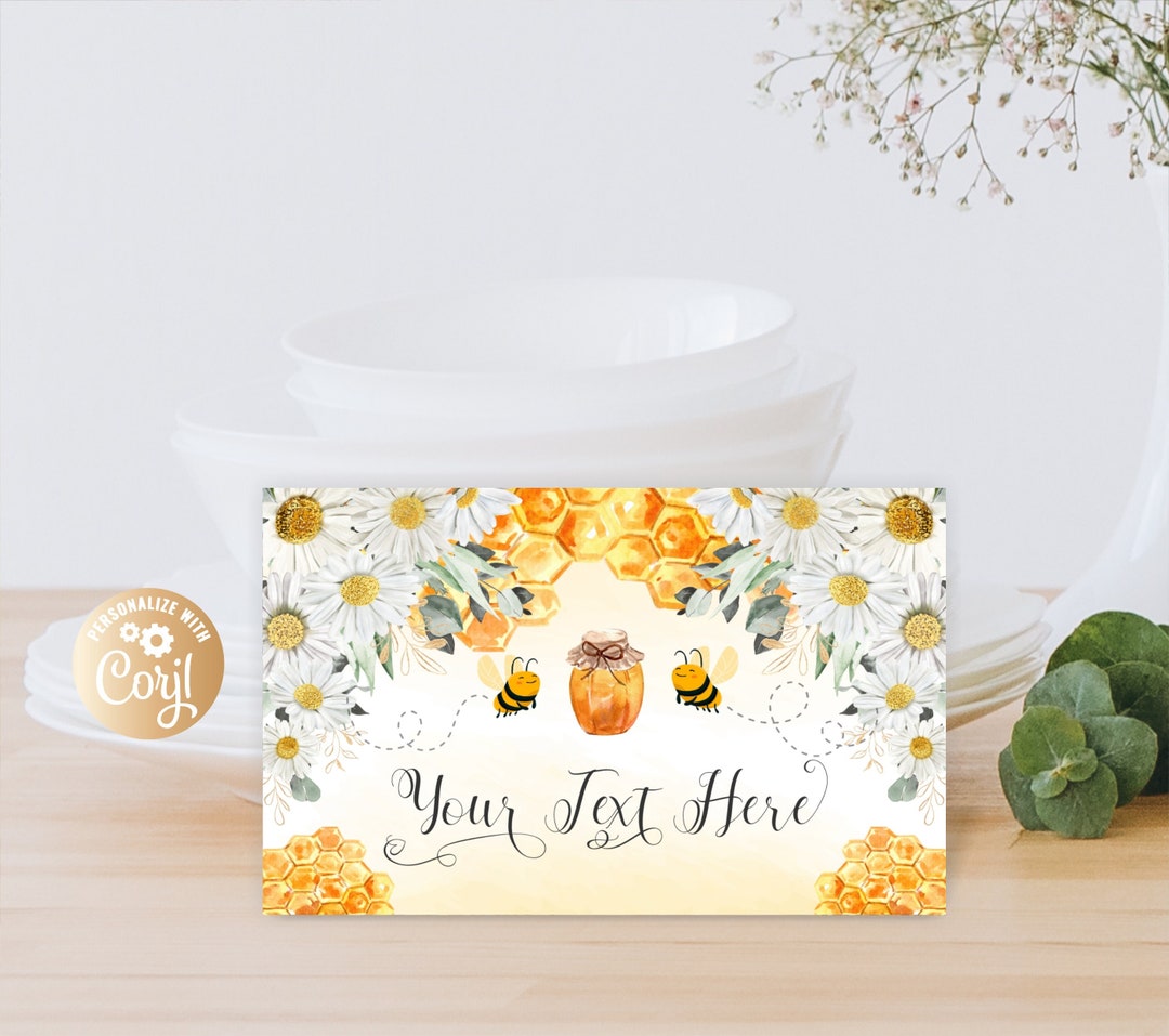 Editable Bee Honey Print Food Labels, Bee Honey Decor Food Signs, Bee ...