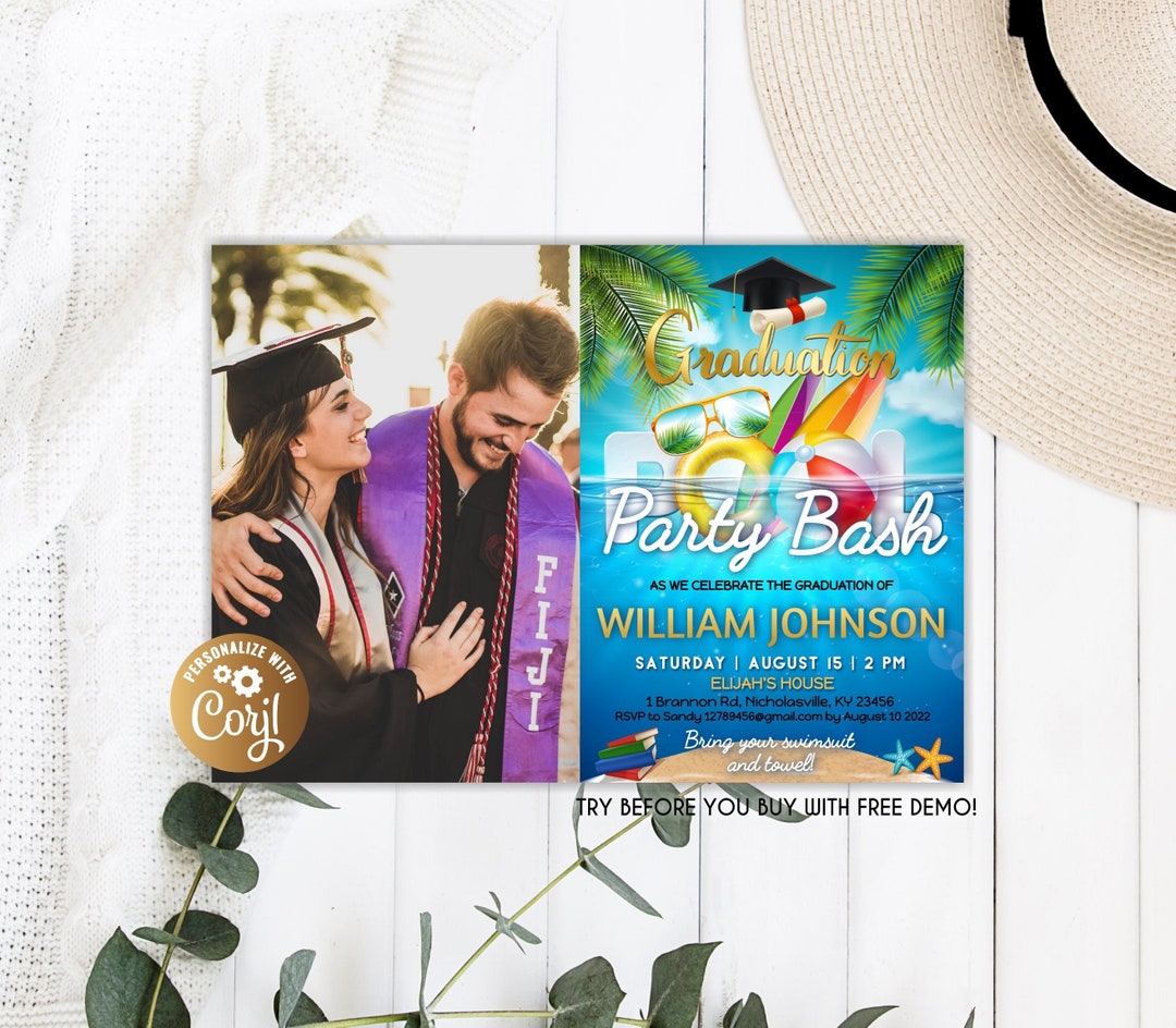Graduation Pool Party Photo Invitation, Graduation Pool Party Bash ...
