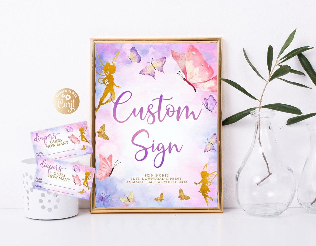 Fairy Editable Custom Sign Watercolor Purple, Watercolor Pink Magical ...