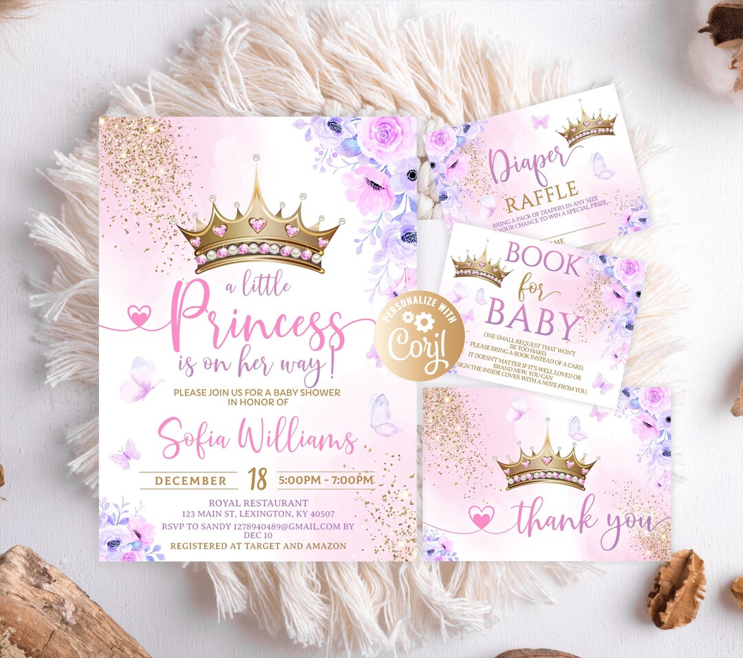 Editable Princess Baby Shower Set Invitations, Princess Royal Baby ...