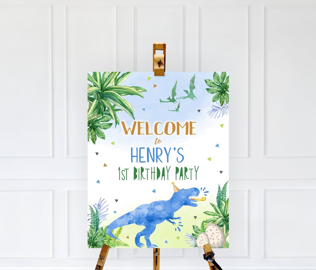 EDITABLE Dinosaur Blue Welcome Sign, Blue Dinosaur Birthday Welcome ...