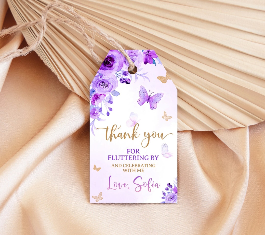 Butterfly Birthday Favor Tags, Purple Birthday Party Favors Tag ...