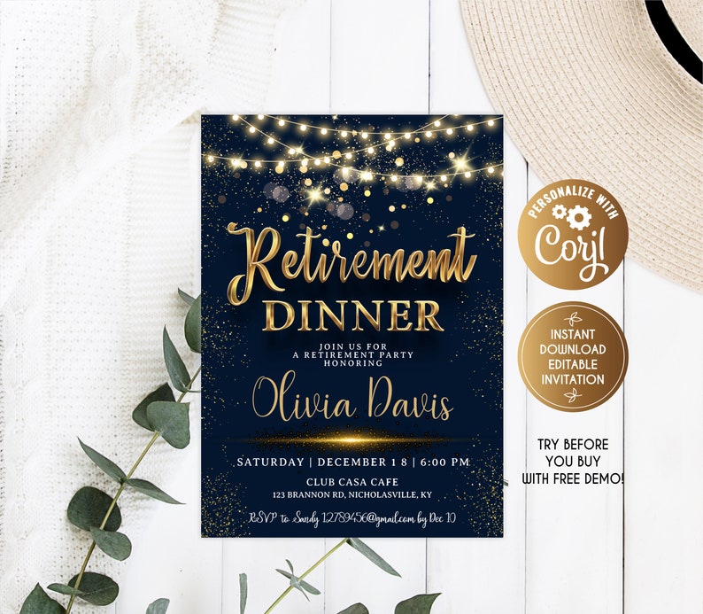 Retirement Party Invitation Retirement Dinner Elegant Black - Etsy