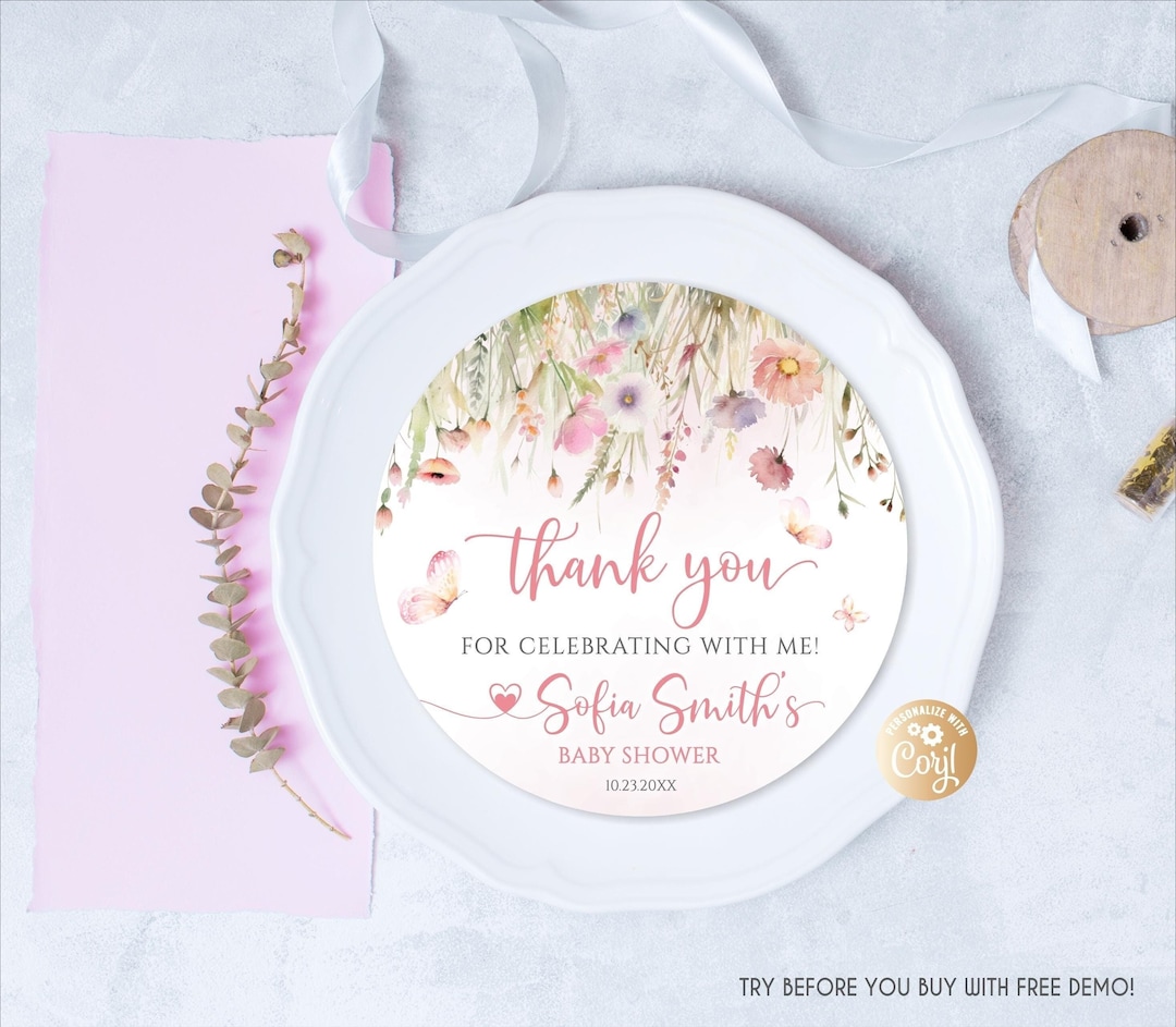 Editable Wildflower Pink Charger Plate Insert Butterfly Boho Baby in ...