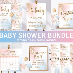Editable Gender Reveal Baby Shower Bundle, Blue and Pink Baby Shower ...