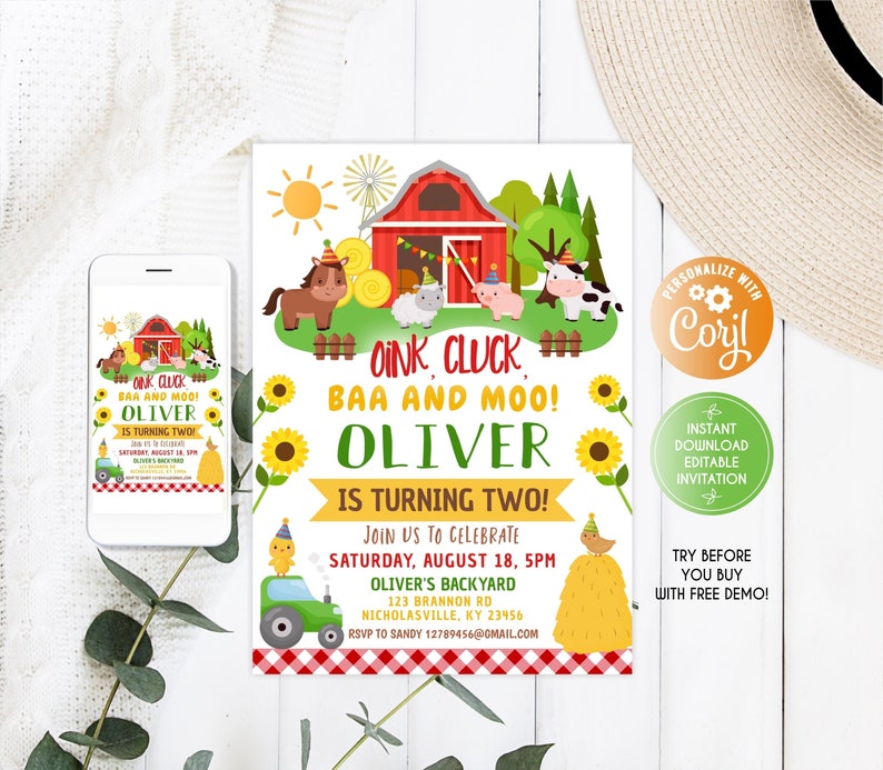 FARM BIRTHDAY INVITATION, Farm Party Invite, Farm Party, Farm Birthday ...