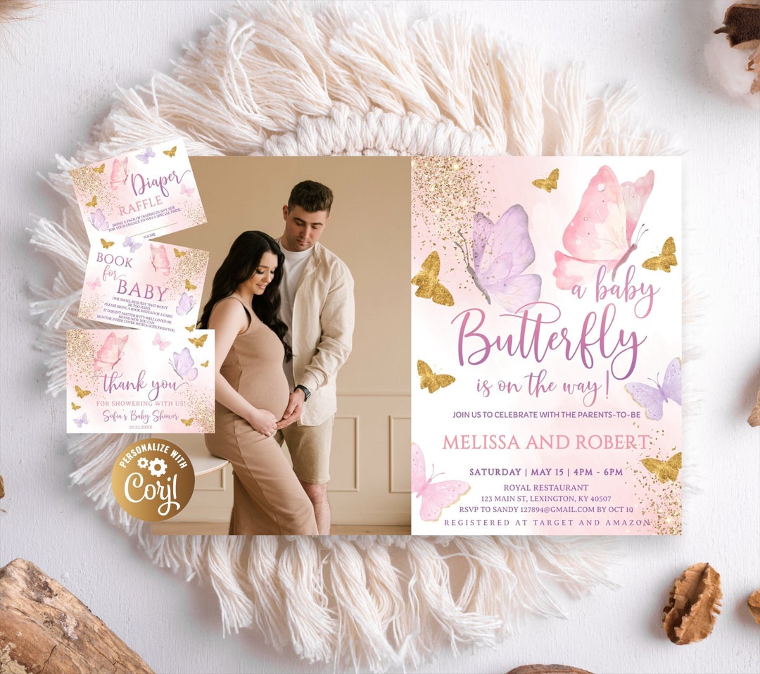 Butterfly Baby Shower Invitation Set With Photo, Butterfly With Photo ...
