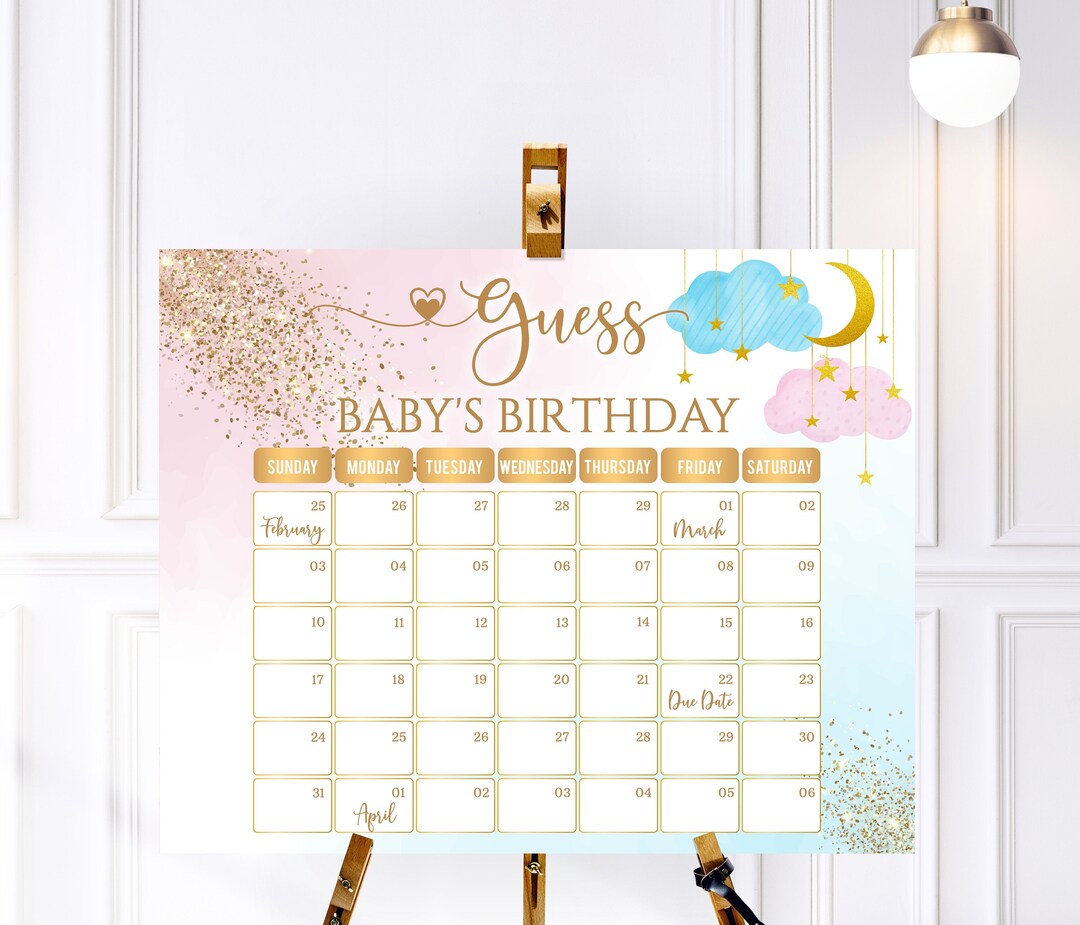 Editable Gender Reveal Twinkle Twinkle Little Star Due Date Calendar ...