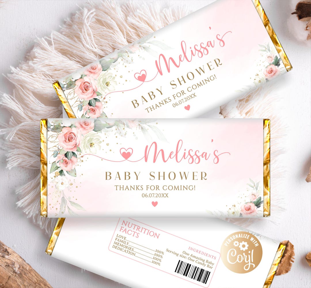 Editable Blush Pink Rose Chocolate Wrapper Floral Blush Roses Girl ...