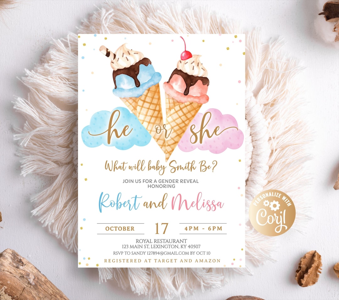 Gender Reveal Baby Shower Invitation, Ice Cream Gender Reveal Baby ...
